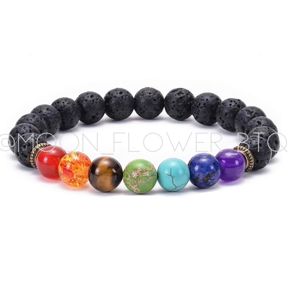 MoonFlowerBtq | Jewelry | Black Lava Stone Chakra Diffuser Bracelet ...